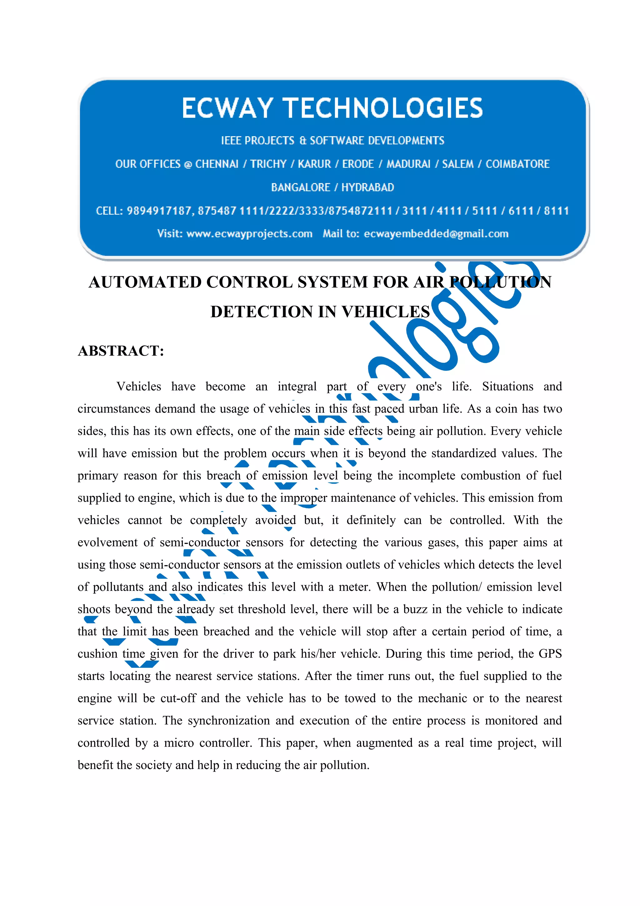 Automated Control System For Air Pollution Detection In Vehicles Pdf