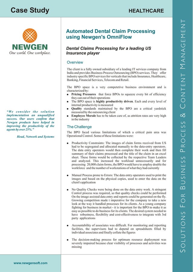 Automated dental claim processing using newgen's omni flow | PDF