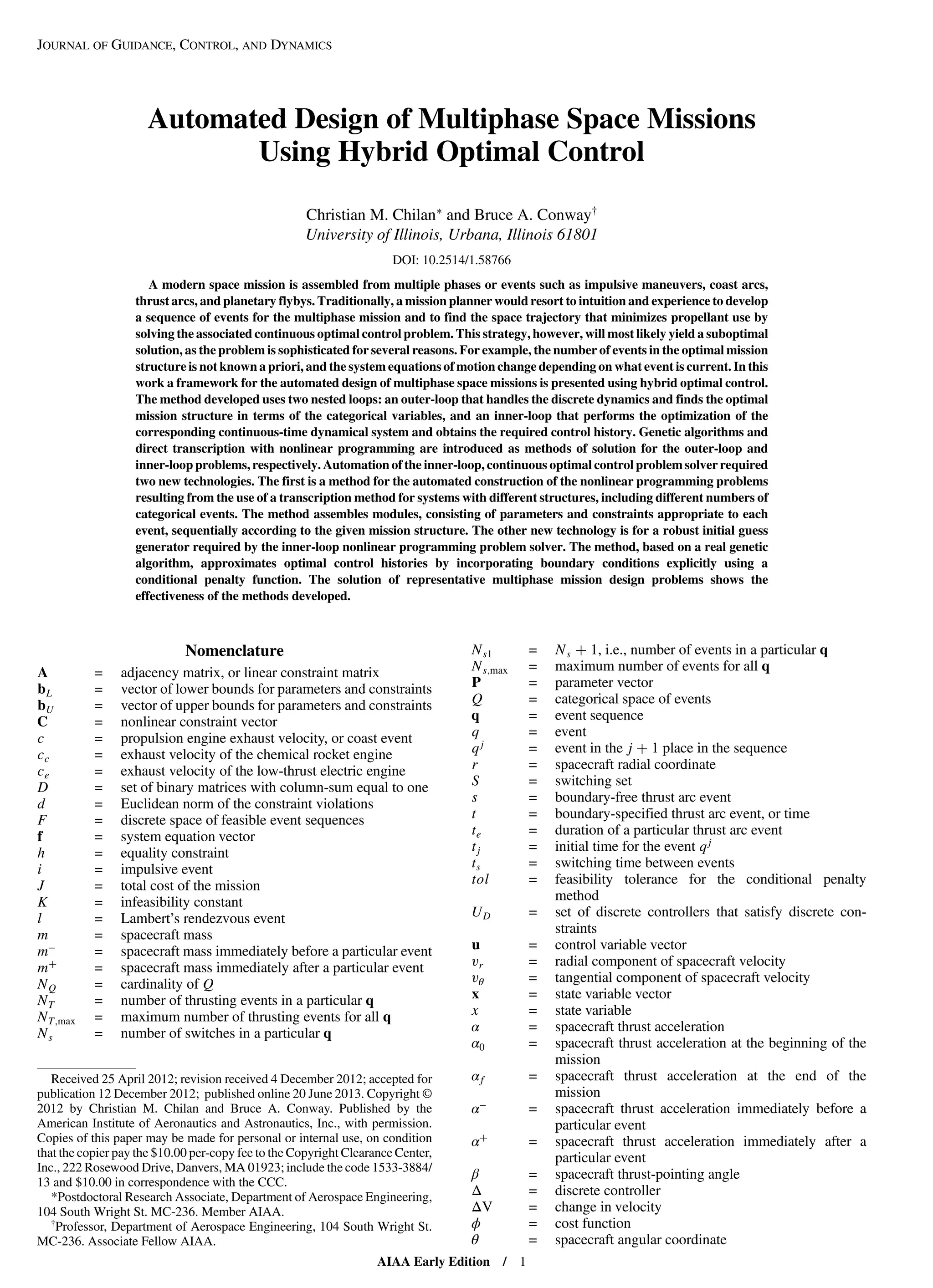 Automated design of multiphase space missions using hybrid optimal contro (1) | PDF