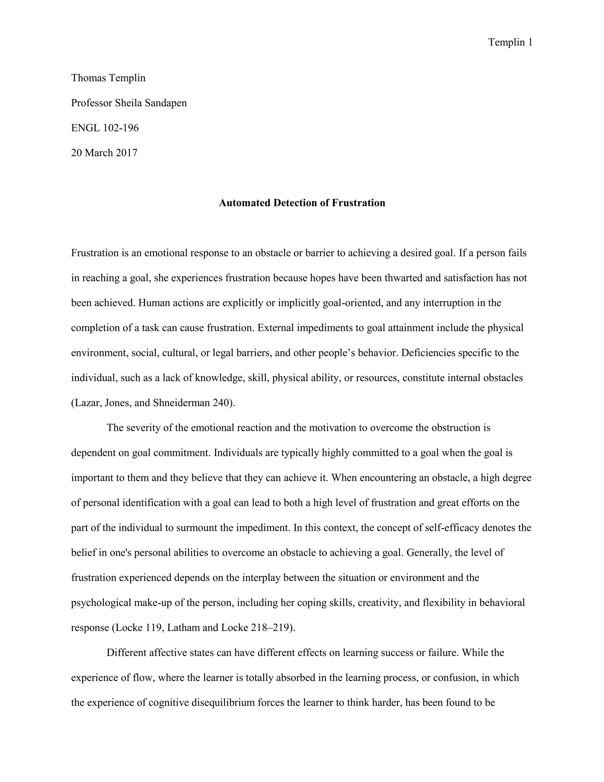 Automated Detection of Frustration paper | PDF