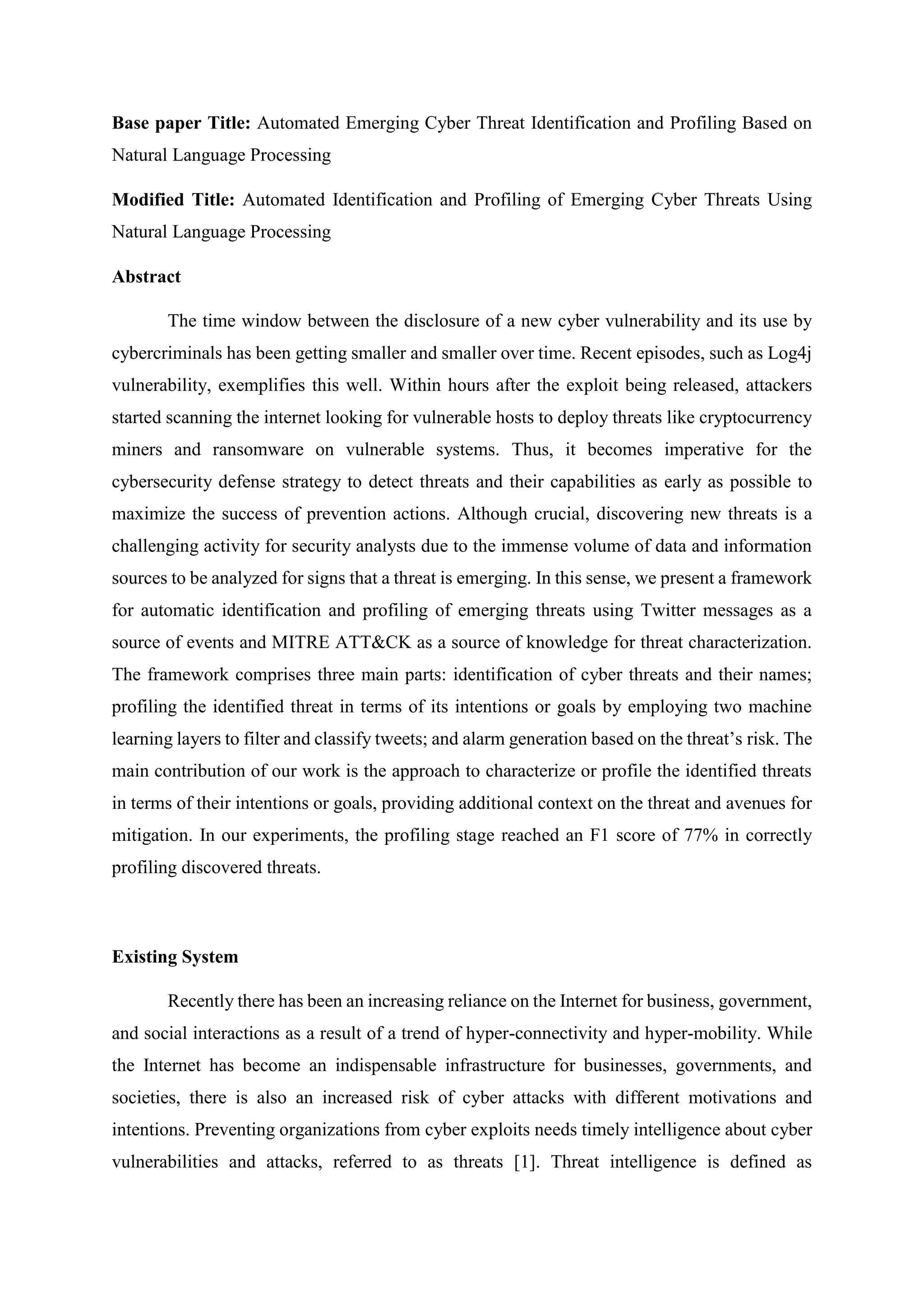 Automated Emerging Cyber Threat Identification and Profiling Based on ...