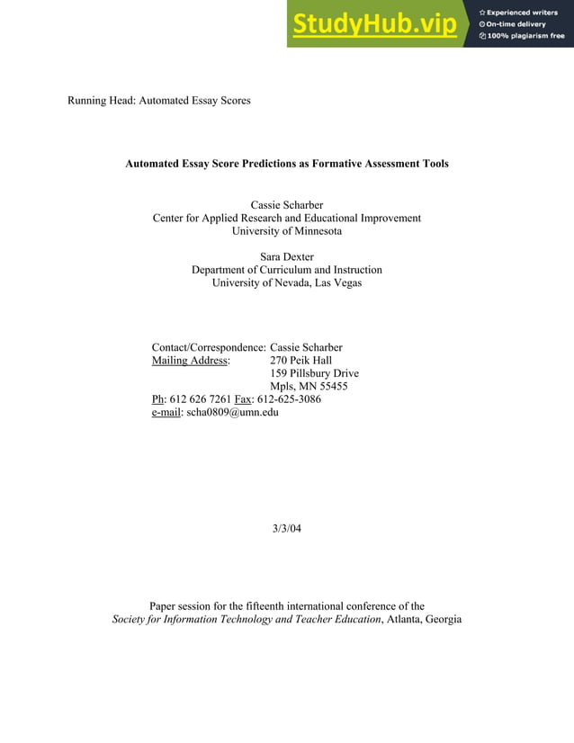 Automated Essay Score Predictions As A Formative Assessment Tool | PDF