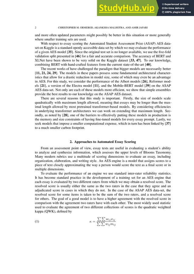 Automated Essay Scoring Using Efficient Transformer Based Language Models Pdf