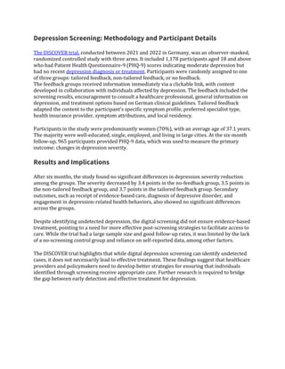 Automated Feedback in Digital Depression Screening: DISCOVER Trial ...