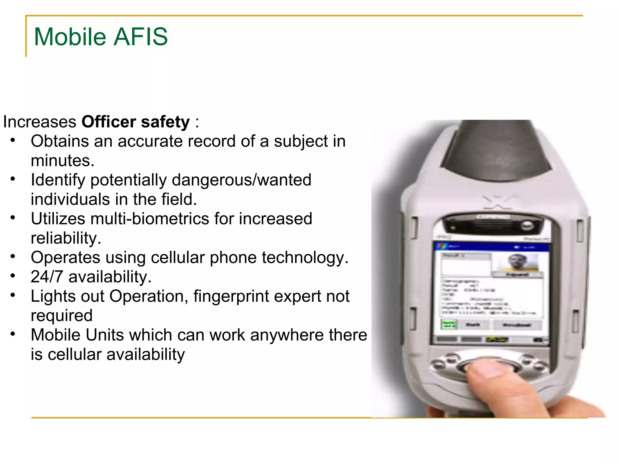 Automated Fingerprint Identification Systems | PPT
