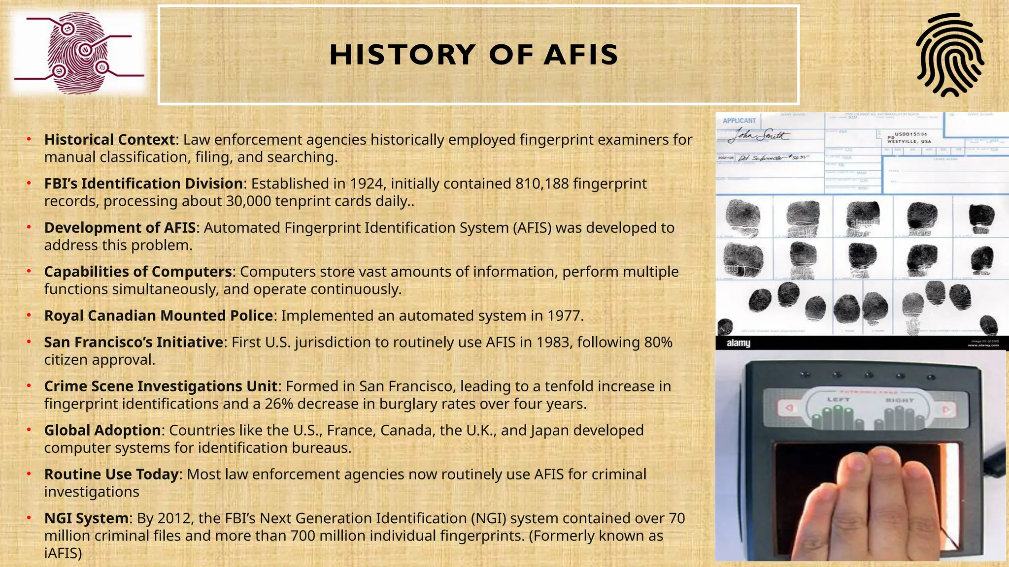 Automated Fingerprint Identification Systems Afis Pptx