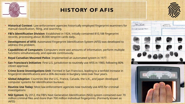 Automated Fingerprint Identification Systems (AFIS).pptx | Crime ...