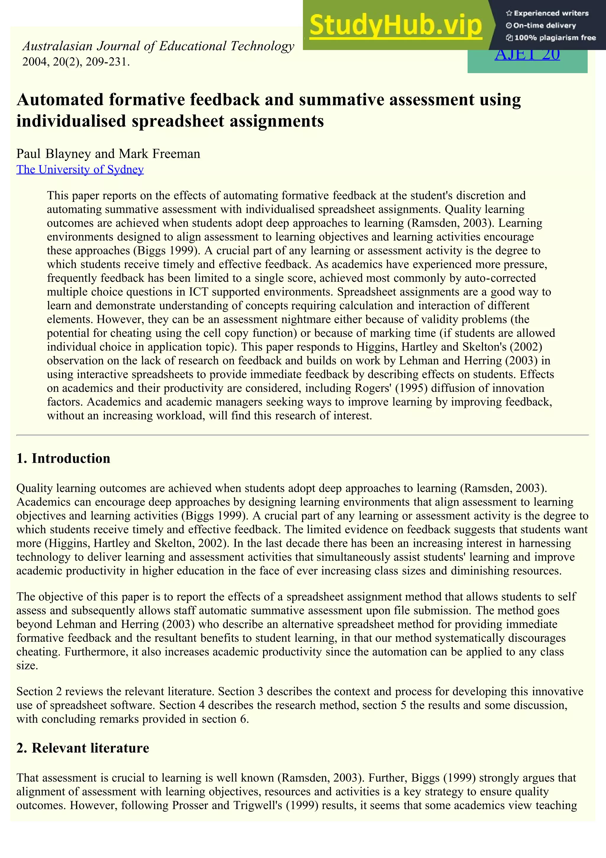 Automated Formative Feedback And Summative Assessment Using ...