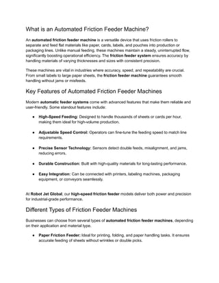 Advanced Automated Friction Feeder Machines | PDF