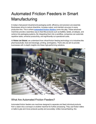 Automated Friction Feeders in Manufacturing | PDF