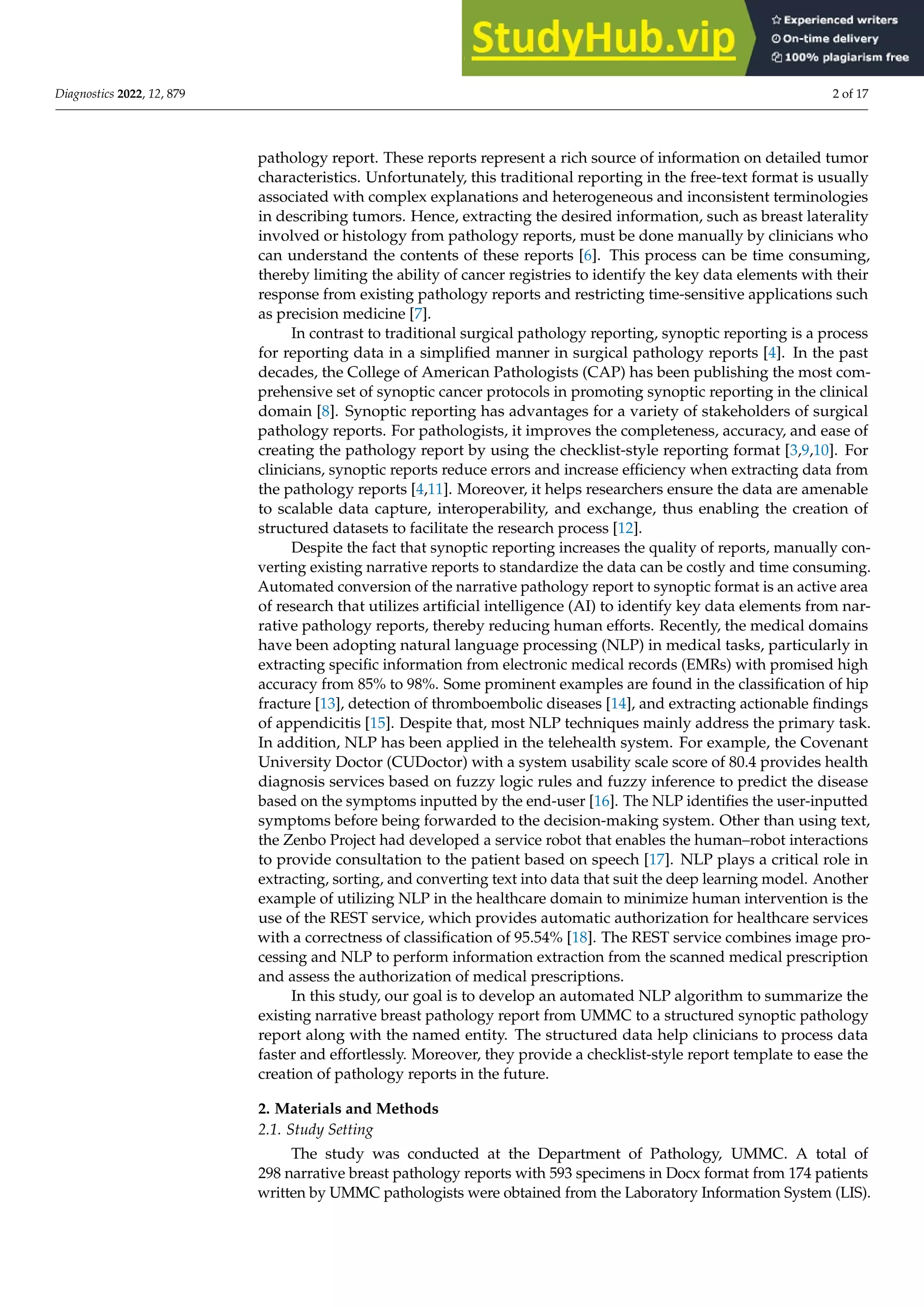 Automated Generation Of Synoptic Reports From Narrative Pathology ...