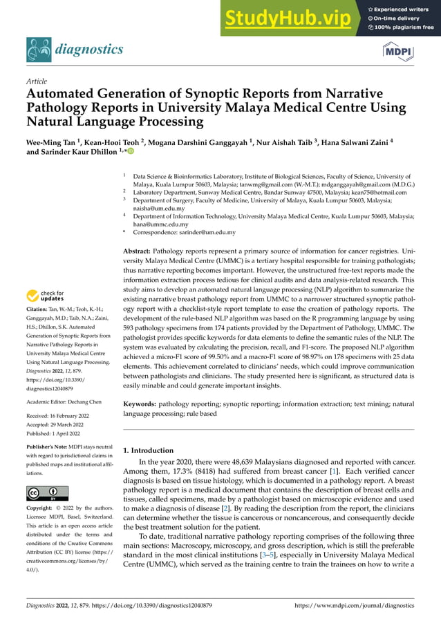 Automated Generation Of Synoptic Reports From Narrative Pathology ...
