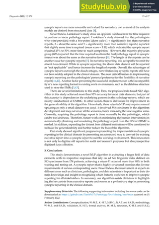 Automated Generation Of Synoptic Reports From Narrative Pathology Reports In University Malaya ...