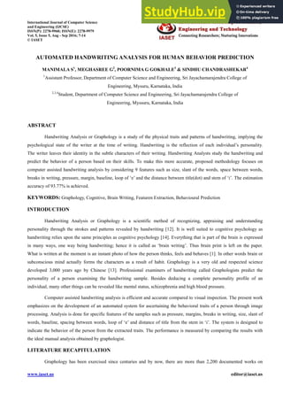 AUTOMATED HANDWRITING ANALYSIS FOR HUMAN BEHAVIOR PREDICTION | PDF