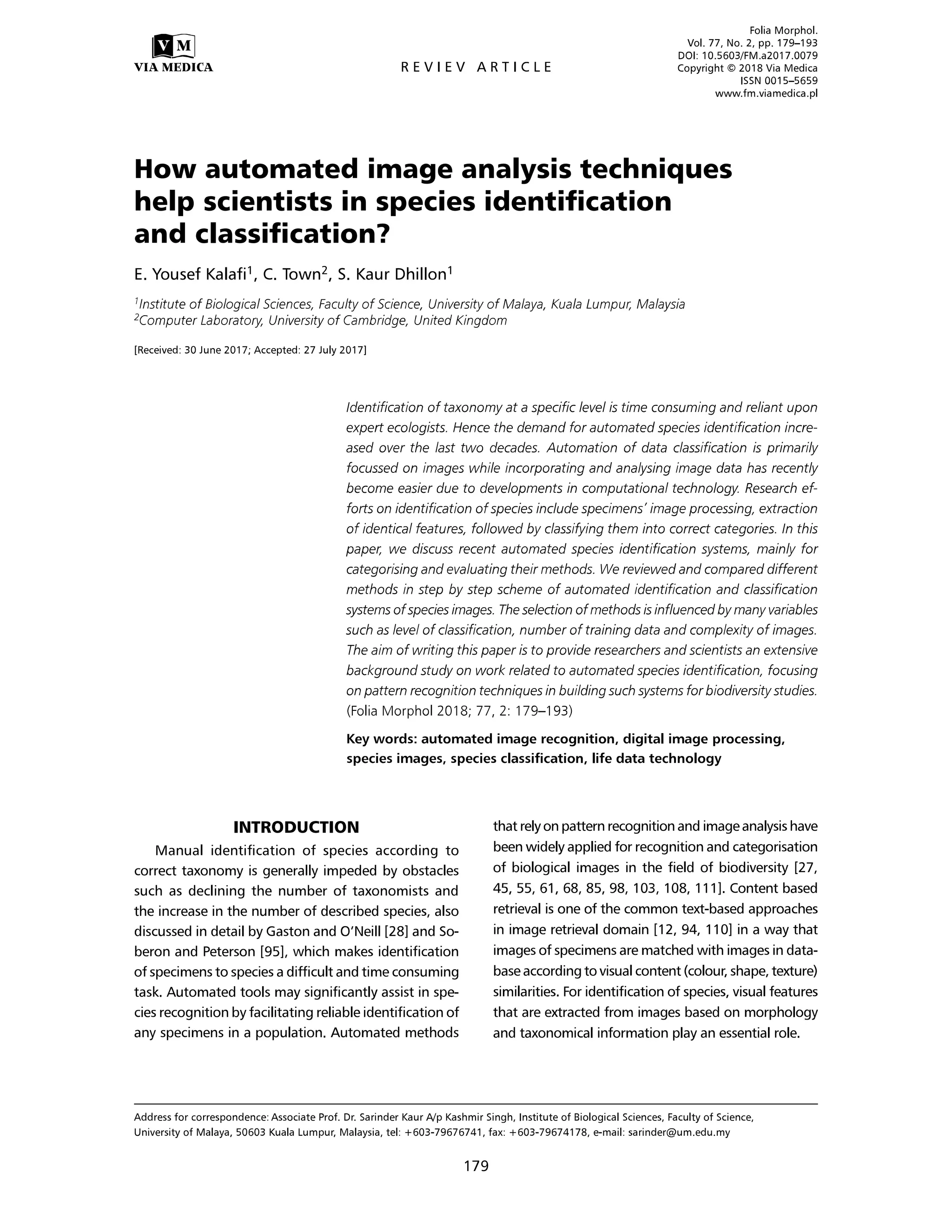 How automated image analysis techniques help scientists in species ...