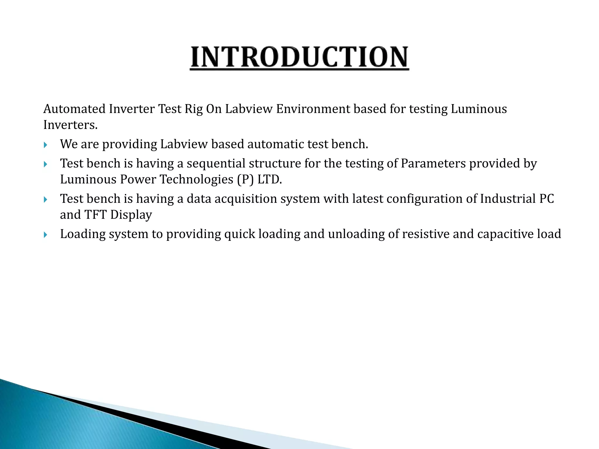 Automated Inverter Test Rig On Labview Environment Pptx