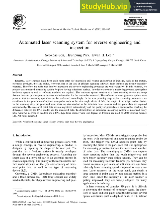Automated Laser Scanning System For Reverse Engineering And Inspection | PDF