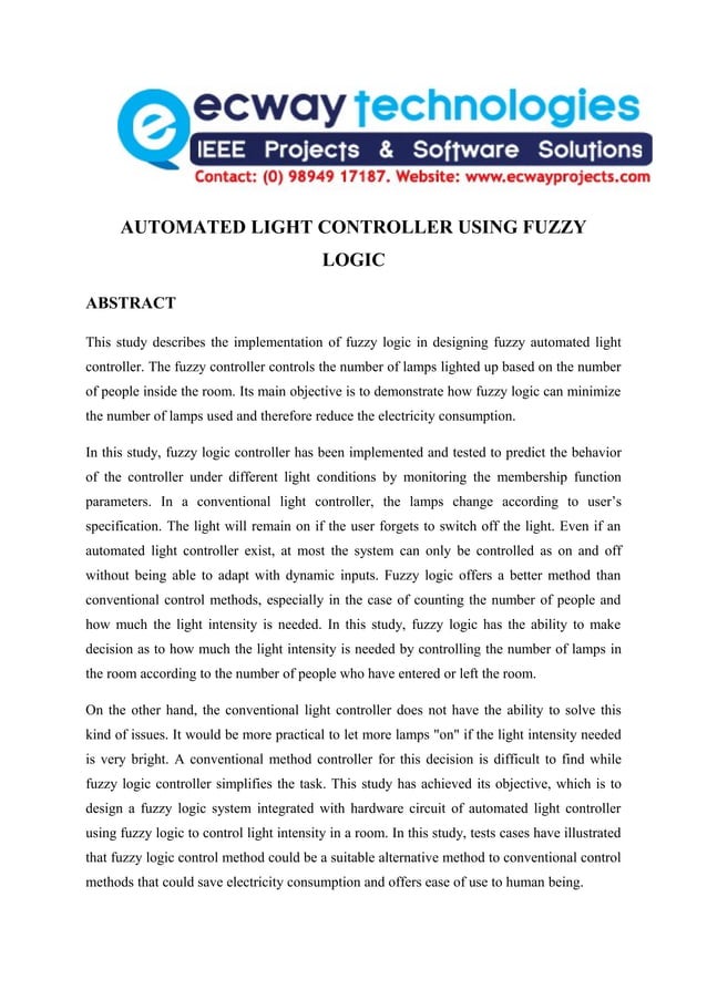 Automated Light Controller Using Fuzzy Logic Pdf