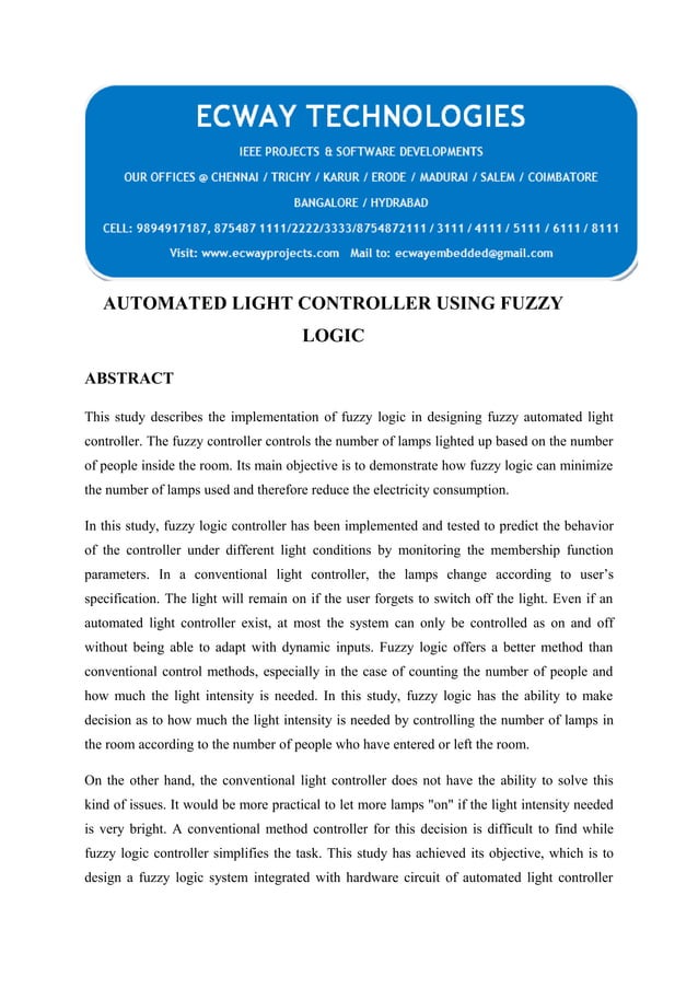 Automated Light Controller Using Fuzzy Logic Pdf