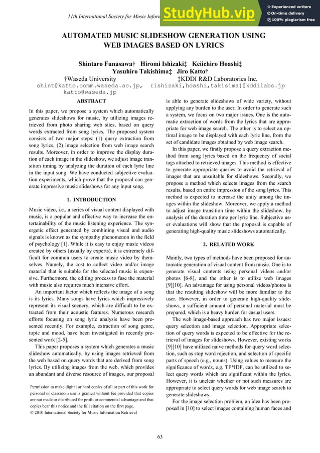 Automated Music Slideshow Generation Using Web Images Based On Lyrics | PDF