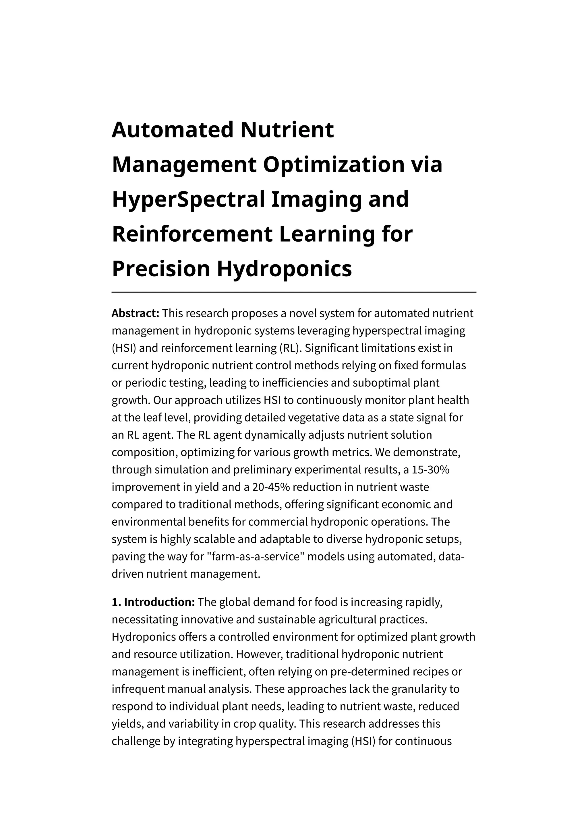 Automated Nutrient Management Optimization via HyperSpectral Imaging ...