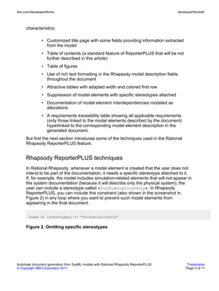 Automate document generation from SysML models with Rational Rhapsody ReporterPLUSl models with ...