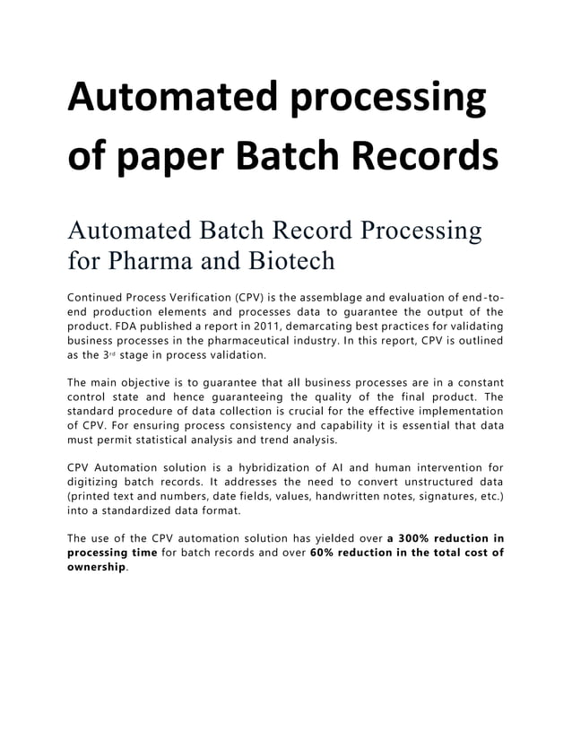 Automated processing of paper batch records | PDF