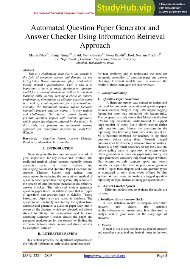 Automated Question Paper Generator And Answer Checker Using Information ...