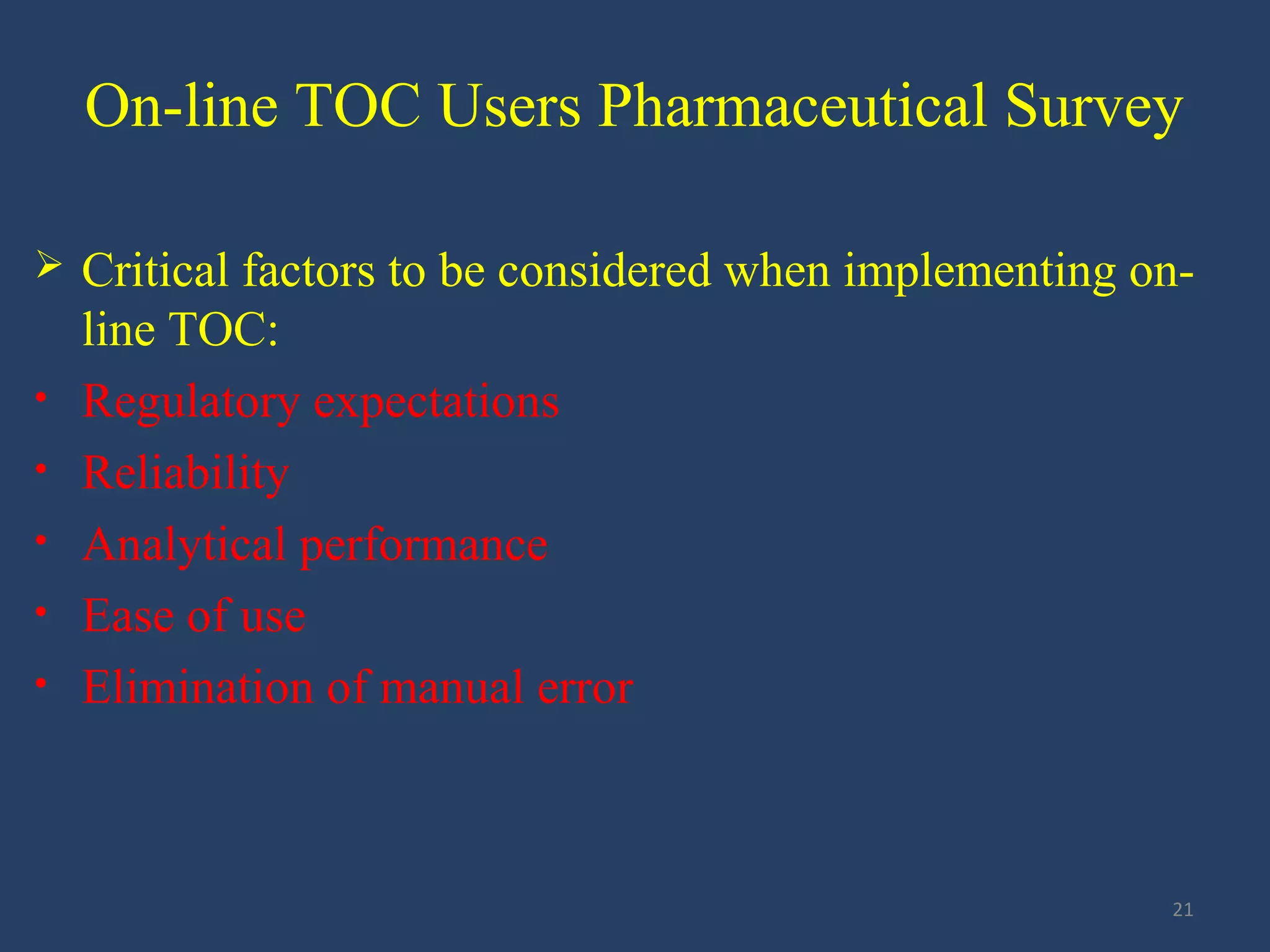 Automated release of water using on line TOC analysis and FDA risk ...