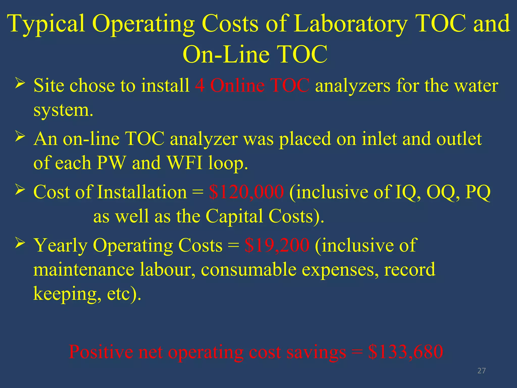 Automated release of water using on line TOC analysis and FDA risk ...