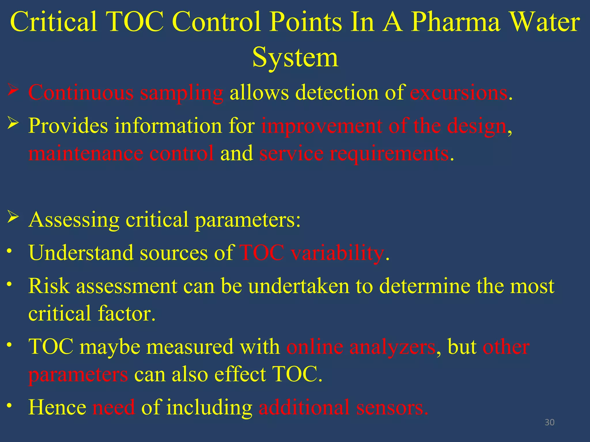 Automated release of water using on line TOC analysis and FDA risk ...