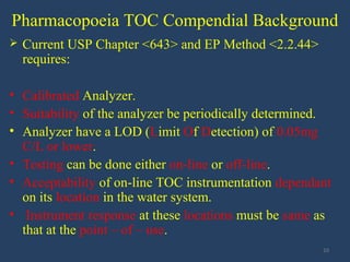 Automated release of water using on line TOC analysis and FDA risk-based cGMP, inspection and ...