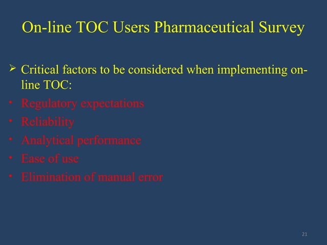 Automated Release Of Water Using On Line Toc Analysis And Fda Risk