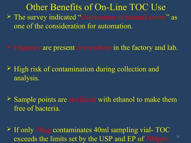 Automated Release Of Water Using On Line Toc Analysis And Fda Risk
