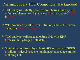 Automated release of water using on line TOC analysis and FDA risk ...