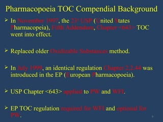 Automated release of water using on line TOC analysis and FDA risk ...