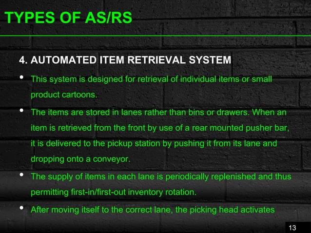 Automated Storage And Retrieval Systems Pptx Data Storage And Warehousing Computing