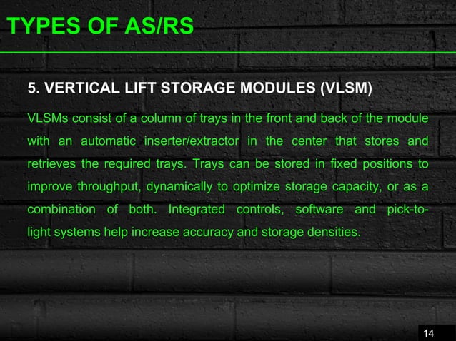 Automated storage and retrieval systems | PPTX | Data Storage and Warehousing | Computing