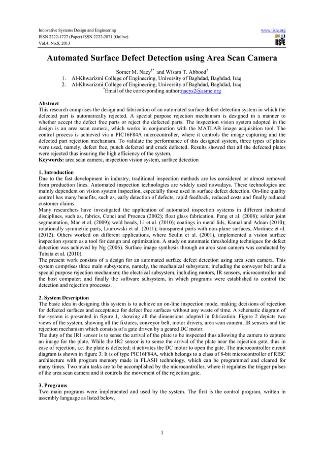 Automated surface defect detection using area scan camera | PDF