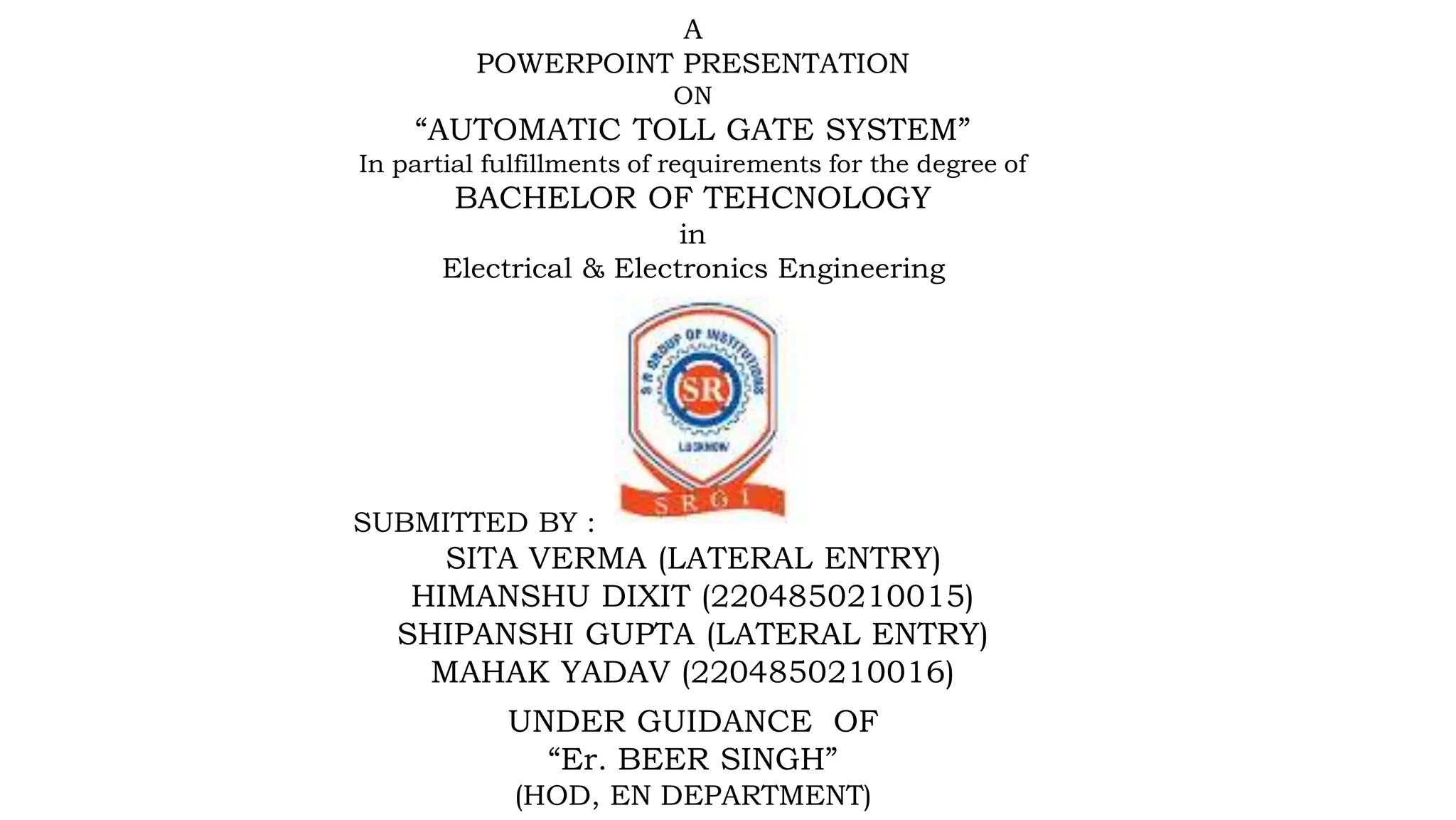 Mini Project presentation on Automated toll collection system | PPTX
