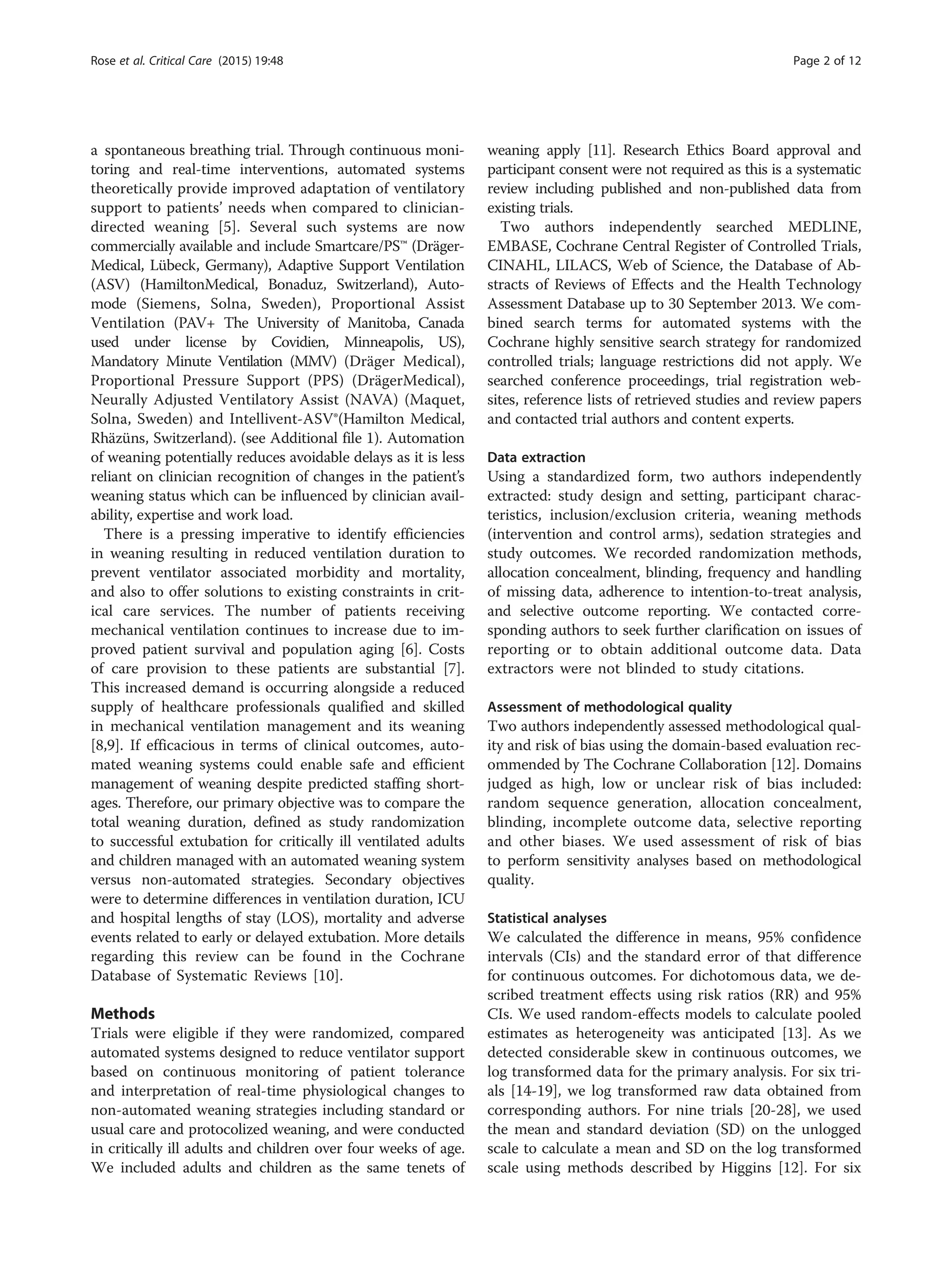 Automated versus non automated weaning | PDF