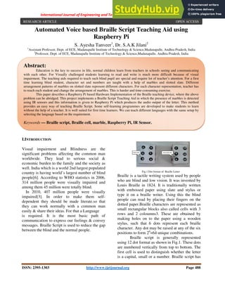Automated Voice Based Braille Script Teaching Aid Using | PDF | Computing | Technology & Computing