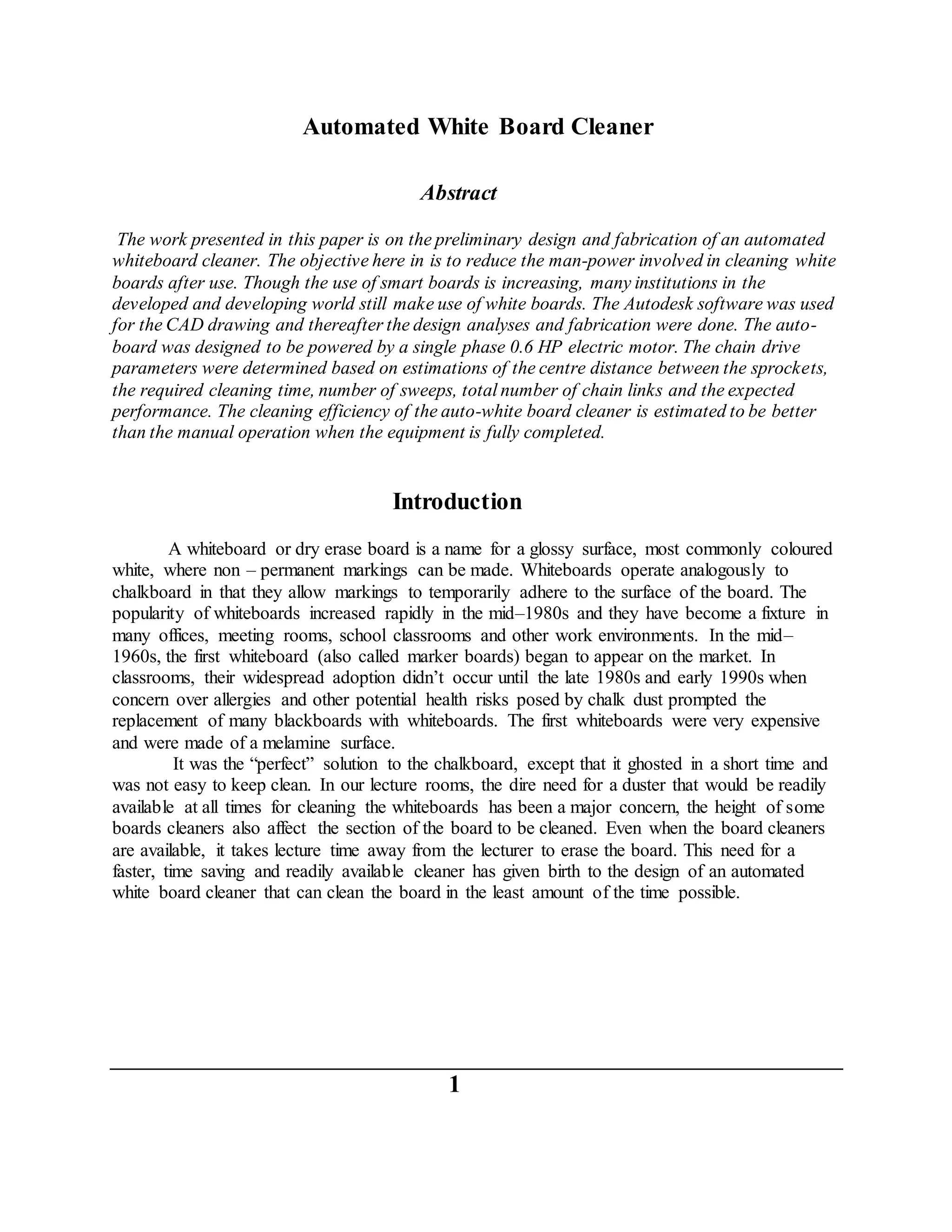 Automated white board cleaner | DOCX