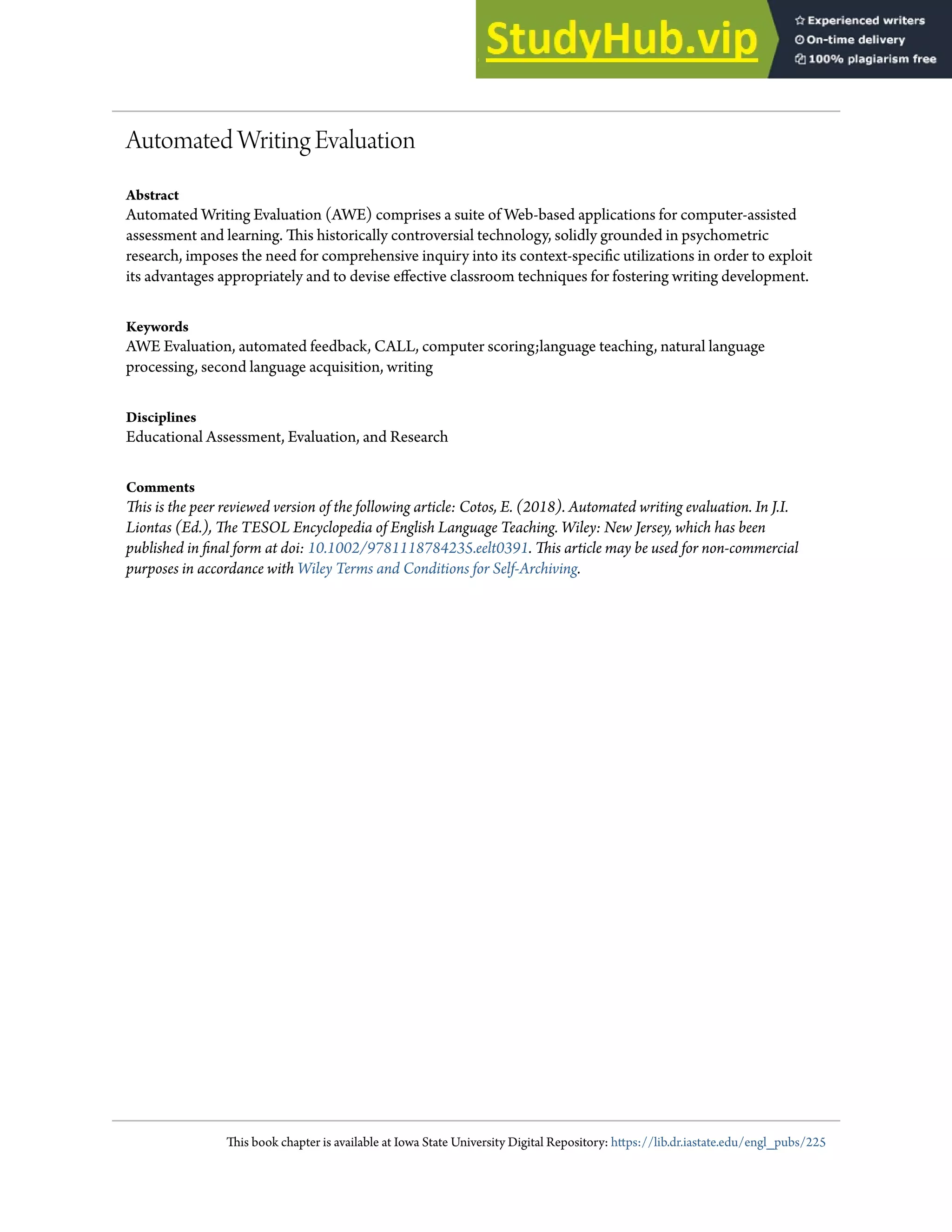 Automated Writing Evaluation | PDF