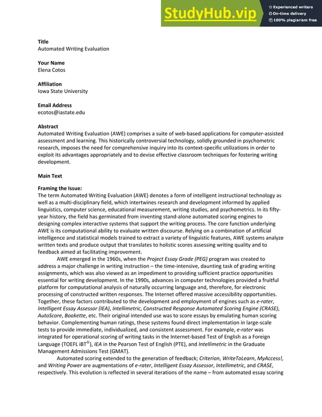 Automated Writing Evaluation | PDF