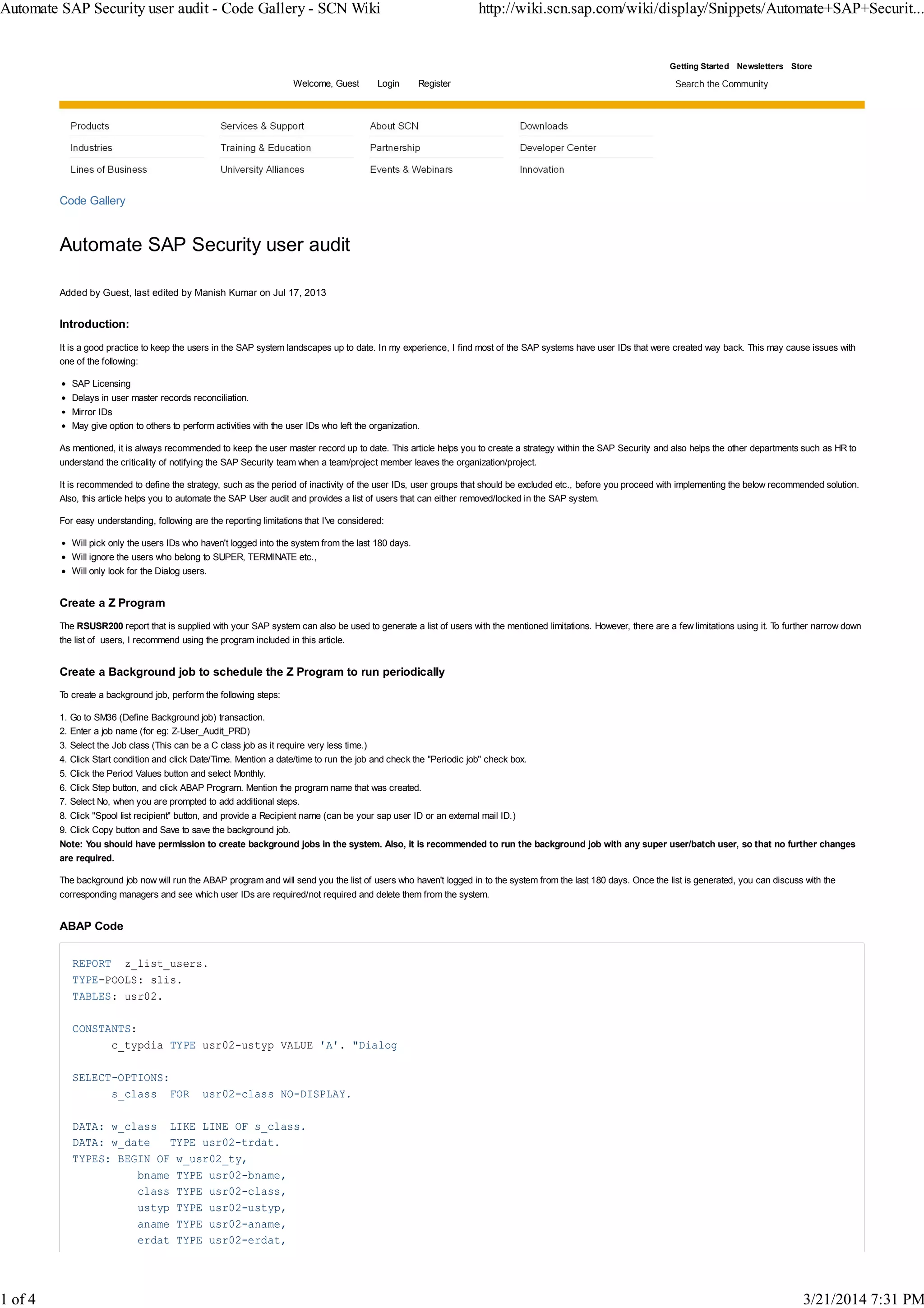 Automate sap security user audit | PDF