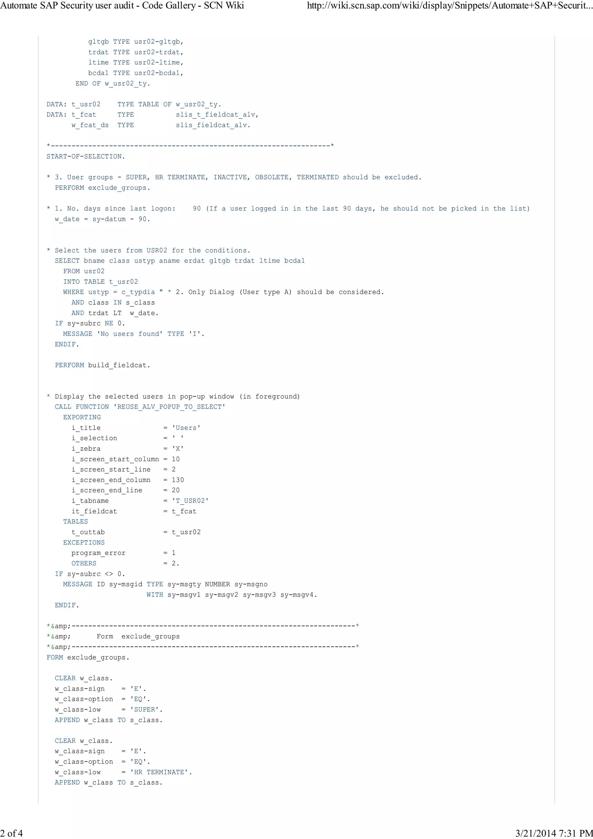 Automate sap security user audit | PDF | Operating Systems | Computer Software and Applications