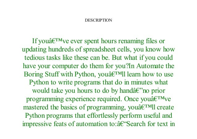 Pdf Automate The Boring Stuff With Python Practical Programming Fo