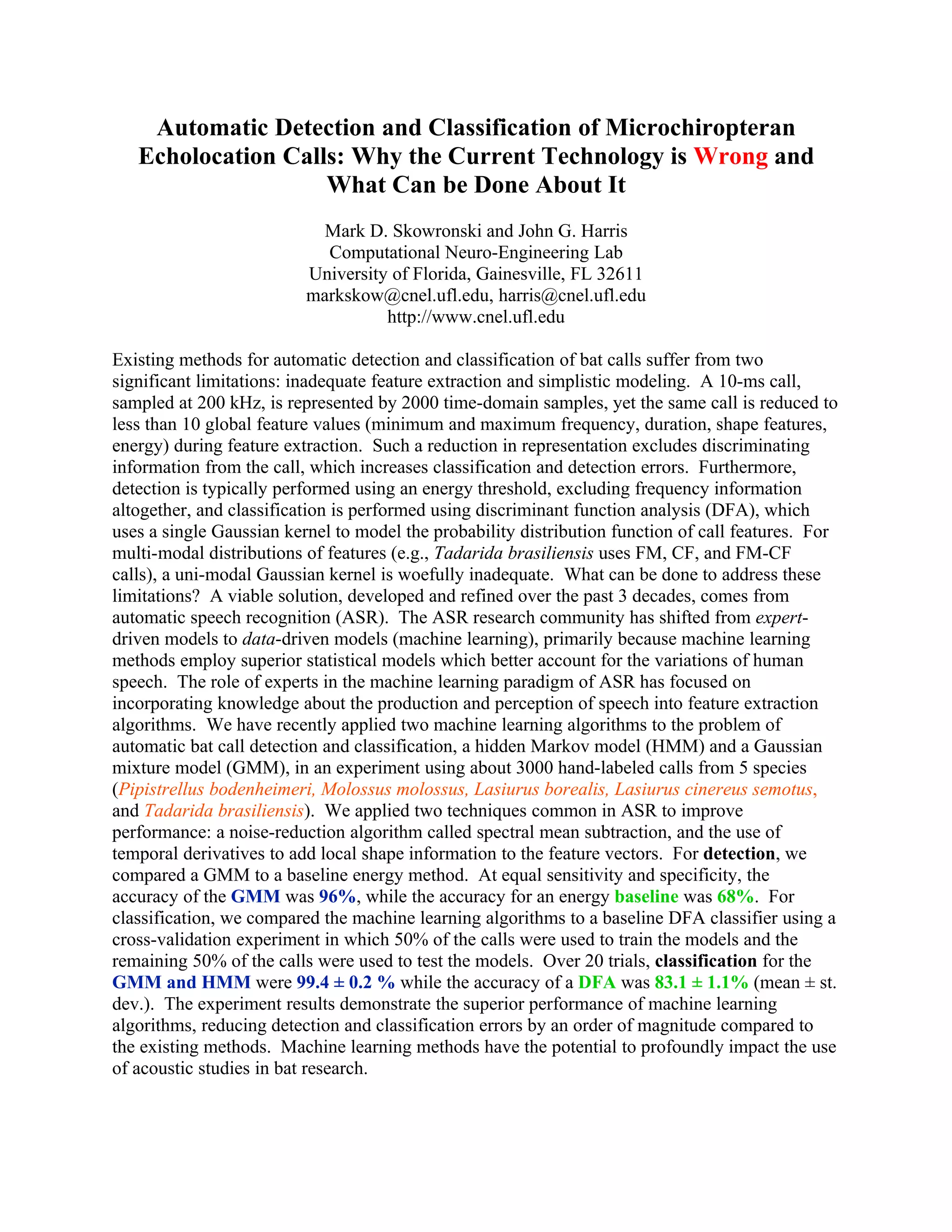 Automatic Detection and Classification of Microchiropteran ... | DOC ...