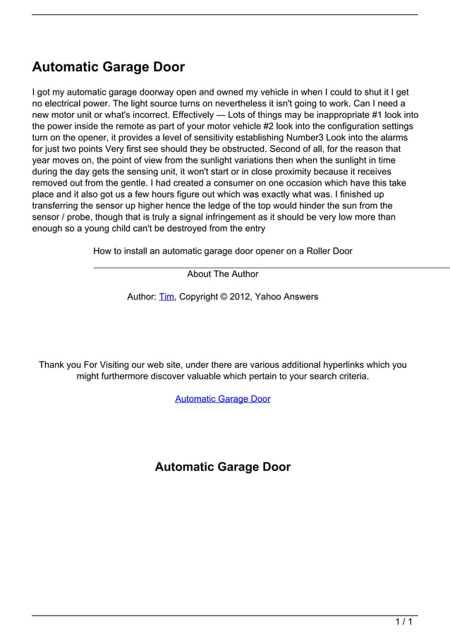 Automatic Garage Door | PDF